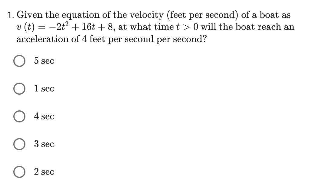 Solved Given the equation of the velocity (feet per second) | Chegg.com
