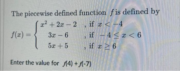 Solved The piecewise defined function f is defined by | Chegg.com