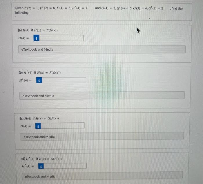 Solved iven F(2)=1,F′(2)=8,F(4)=3,F′(4)=7 and | Chegg.com