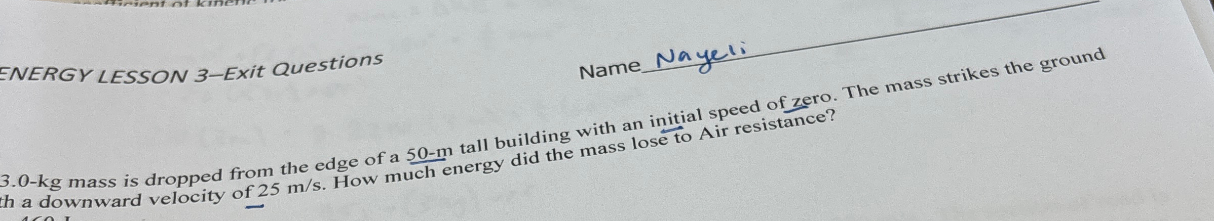 Solved 3.0-kg ﻿mass is dropped from the edge of a 50-m ﻿tall | Chegg.com