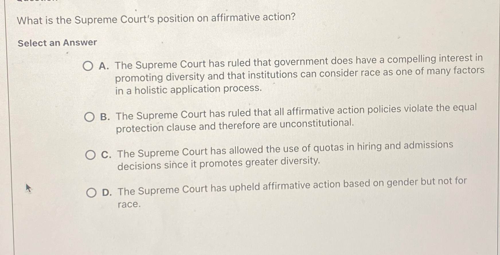 Solved What is the Supreme Court's position on affirmative | Chegg.com