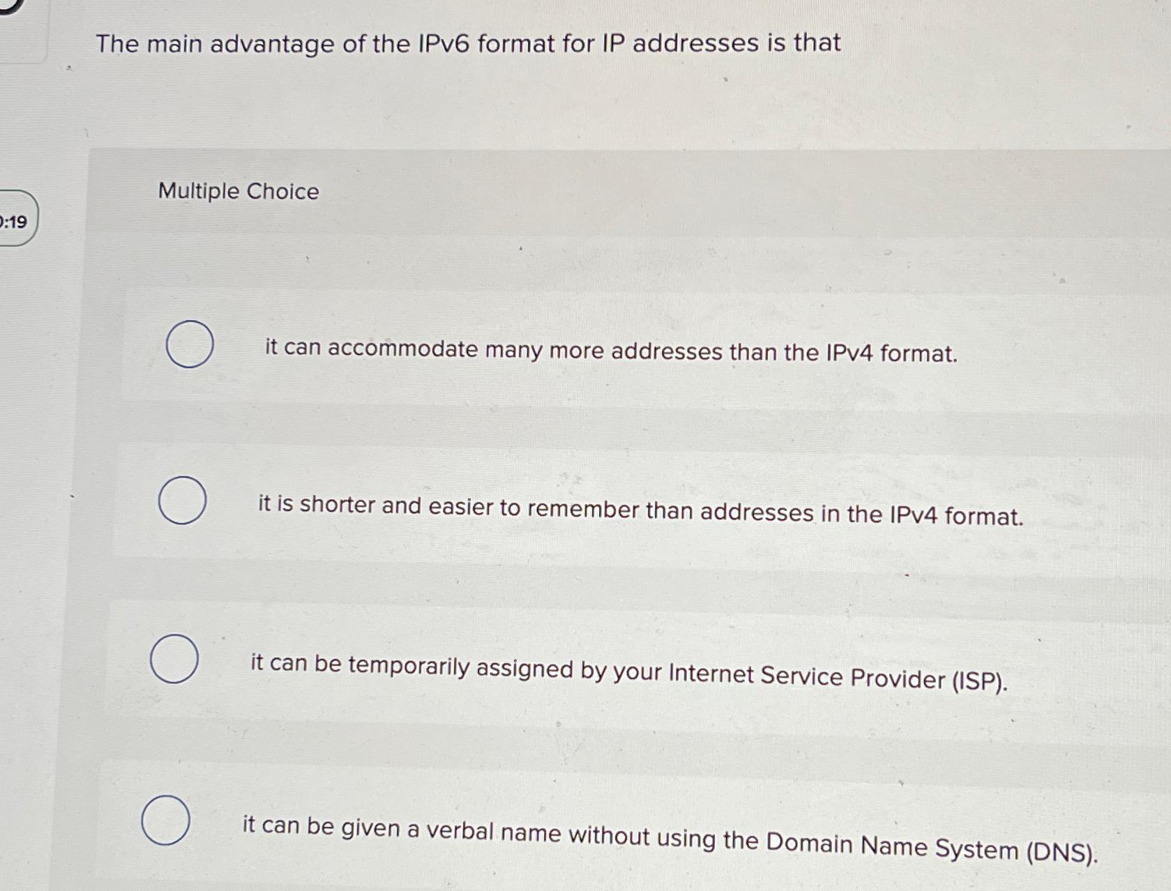 Solved The main advantage of the IPv6 ﻿format for IP | Chegg.com