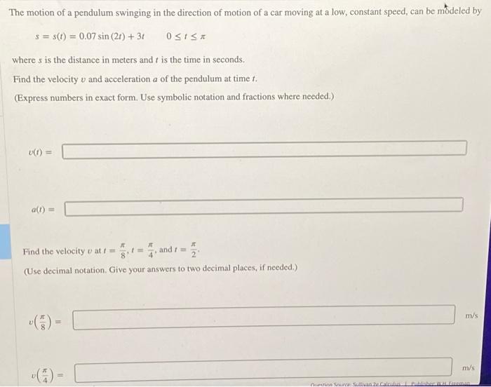 Solved The motion of a pendulum swinging in the direction of | Chegg.com