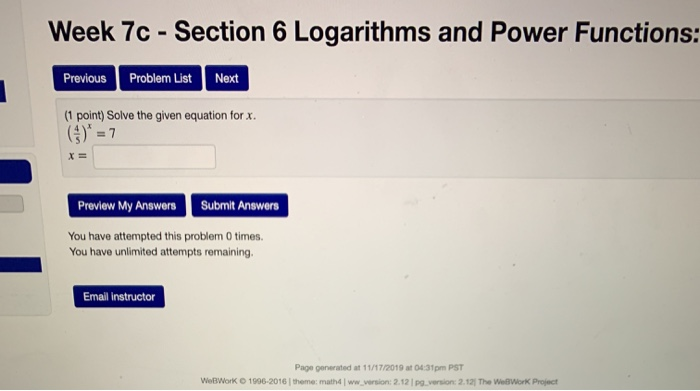 Solved Week 7c - Section 6 Logarithms and Power Functions: | Chegg.com