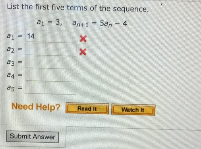 Solved List the first five terms of the sequence. | Chegg.com