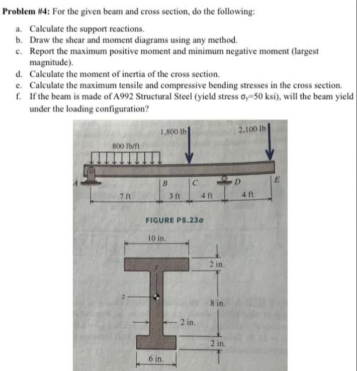 Problem \#4: For the given beam and cross section, do | Chegg.com