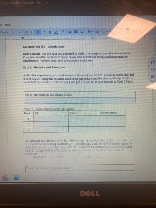 Equipment and Reagents - 0.22M potassium iodide ( KI) | Chegg.com
