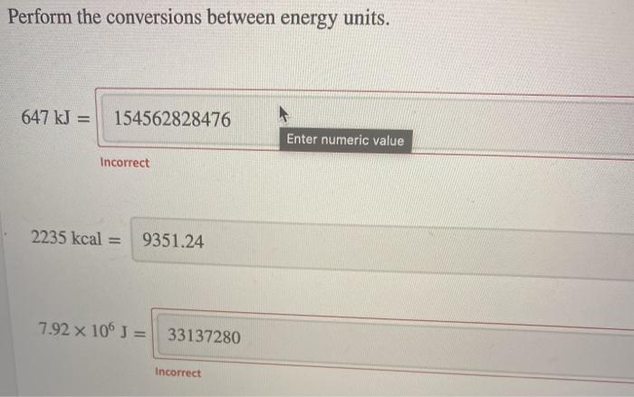 Solved Perform the conversions between energy units. 647 kJ | Chegg.com