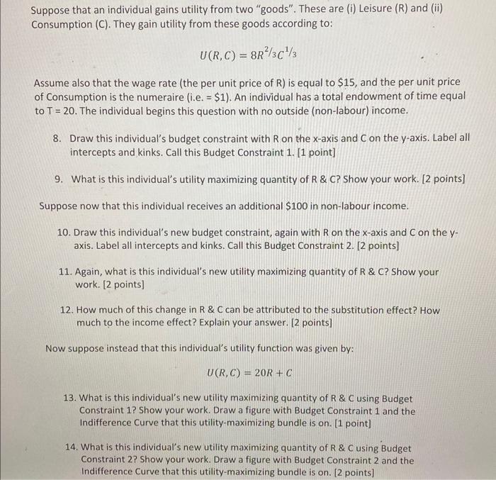Solved Suppose that an individual gains utility from two | Chegg.com