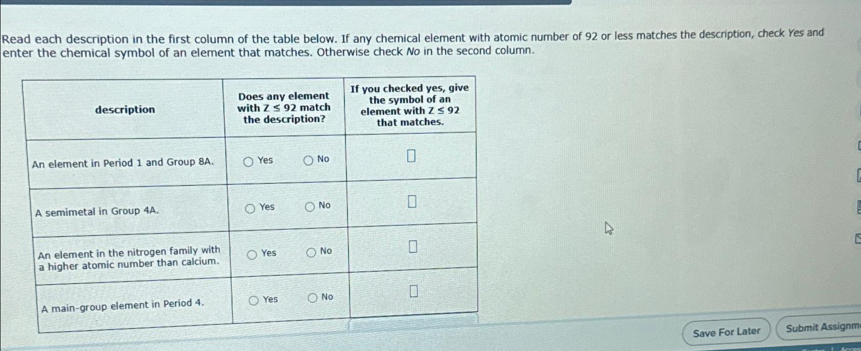 Solved Read each description in the first column of the | Chegg.com