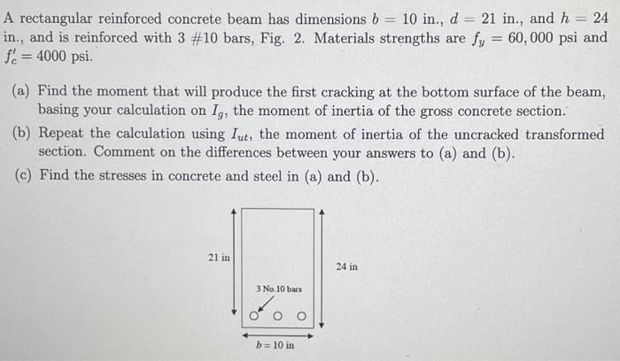 Solved A rectangular reinforced concrete beam has dimensions | Chegg.com