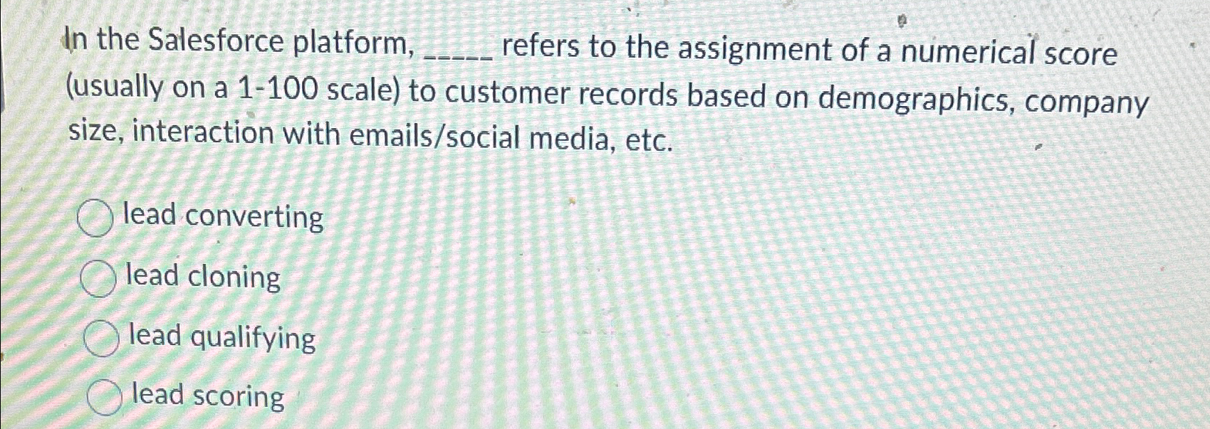 Solved In the Salesforce platform, refers to the assignment | Chegg.com