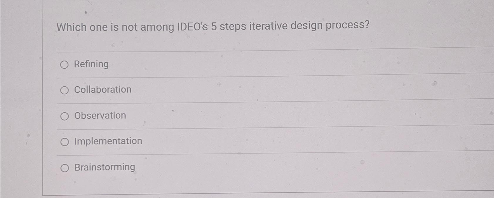 Solved Which one is not among IDEO's 5 ﻿steps iterative | Chegg.com
