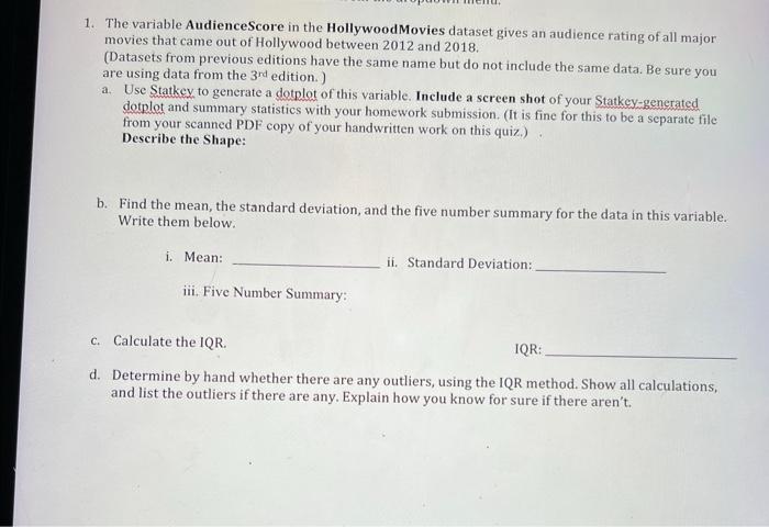 Solved Descriptive Statistics for One Quantitative Variable | Chegg.com