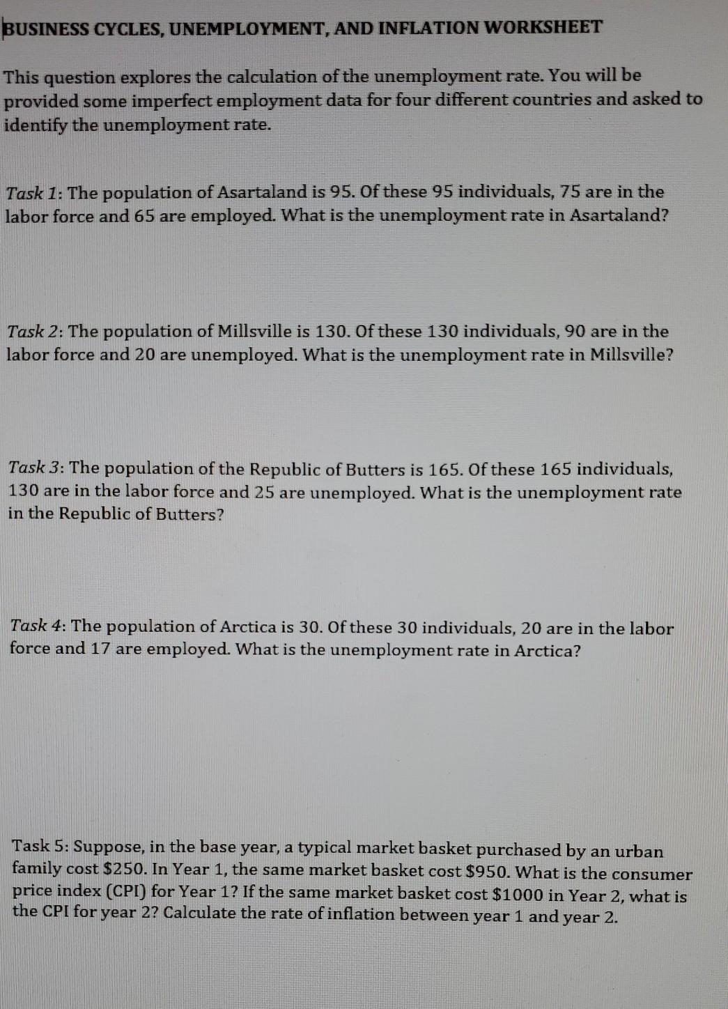 Solved BUSINESS CYCLES, UNEMPLOYMENT, AND INFLATION | Chegg.com