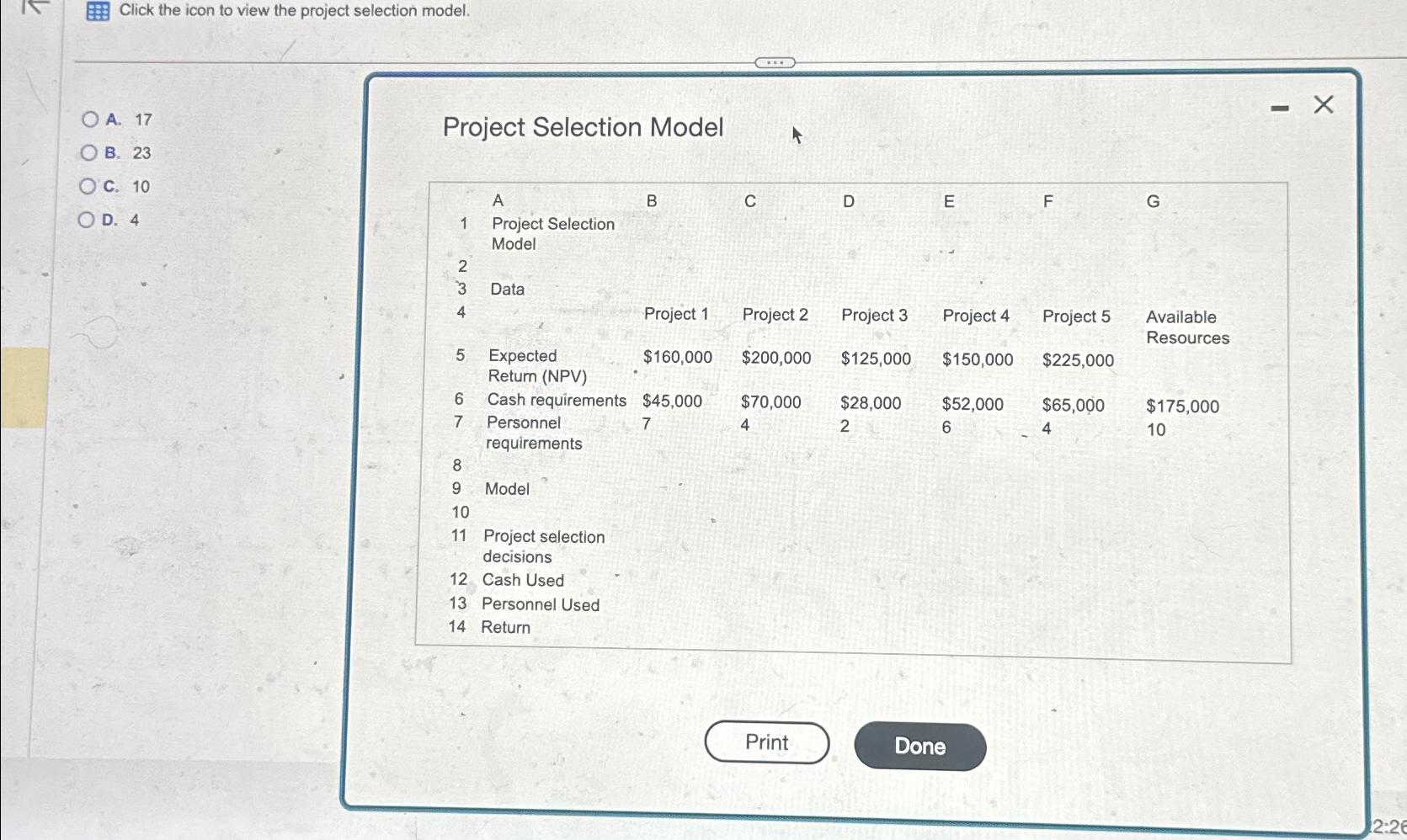 Solved Click the icon to view the project selection | Chegg.com