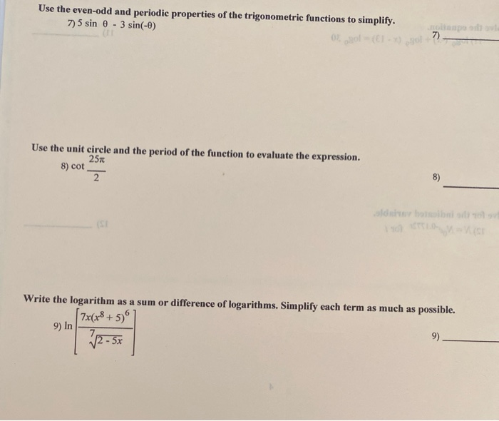 Solved Use the even-odd and periodic properties of the | Chegg.com