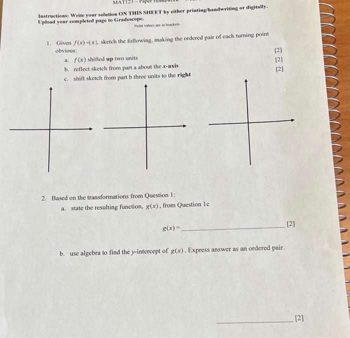 Solved Instructions: Write your solution ON THIS SHEET by | Chegg.com