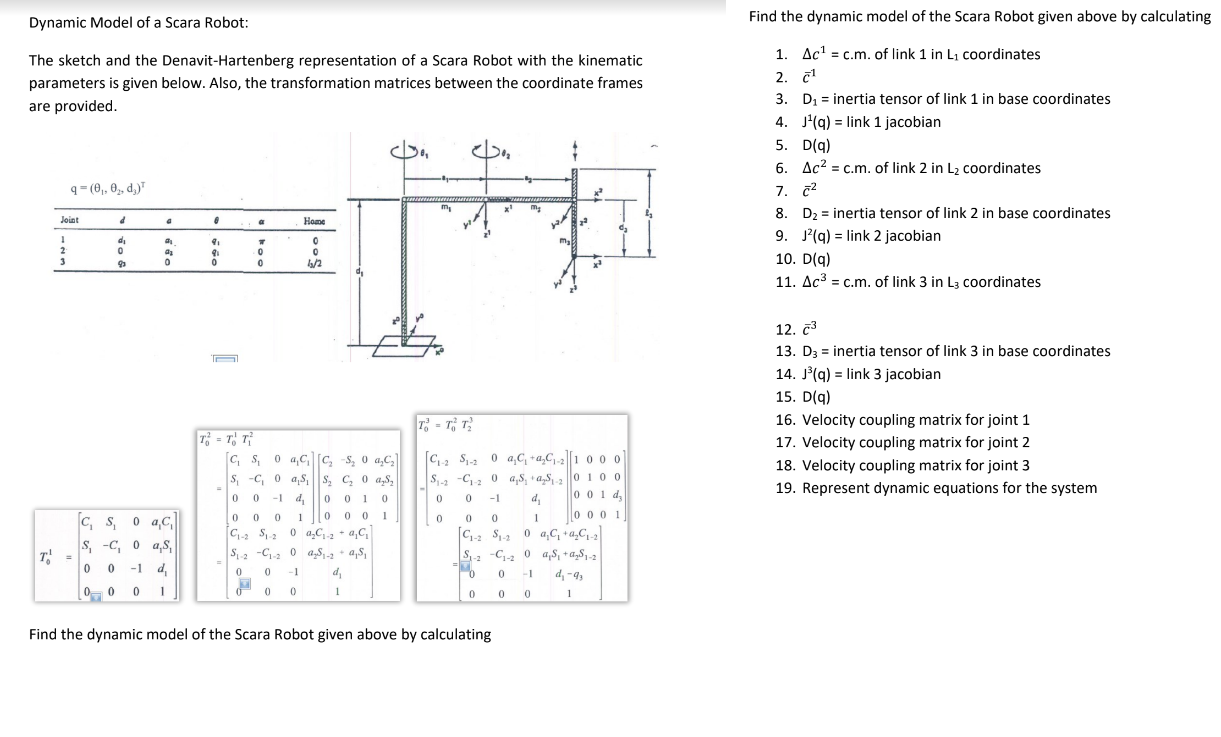 Solved Find the dynamic model of the Scara Robot given above | Chegg.com