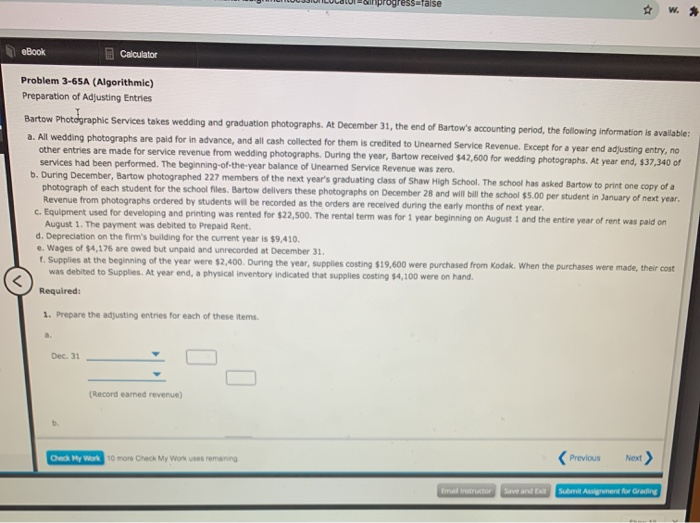 Solved ogressfalse w. eBook Calculator Problem 3-65A | Chegg.com