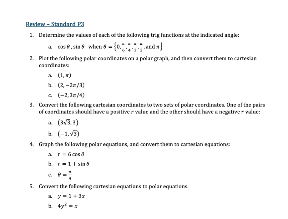 Review - ﻿Standard P3Determine the values of ﻿each of | Chegg.com