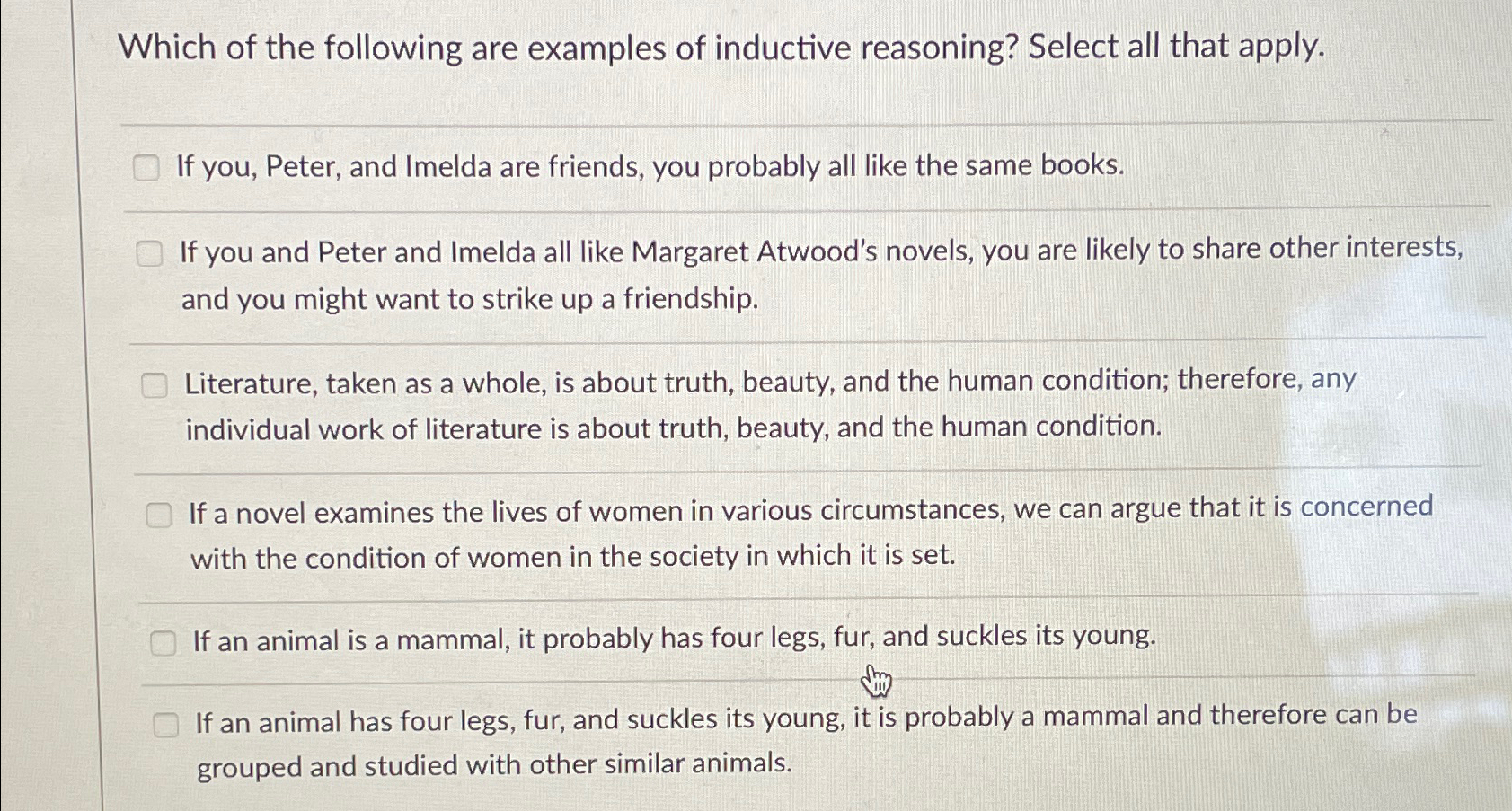 Solved Which of the following are examples of inductive | Chegg.com