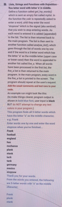 Solved Lists Strings and Functions with Repetition five | Chegg.com