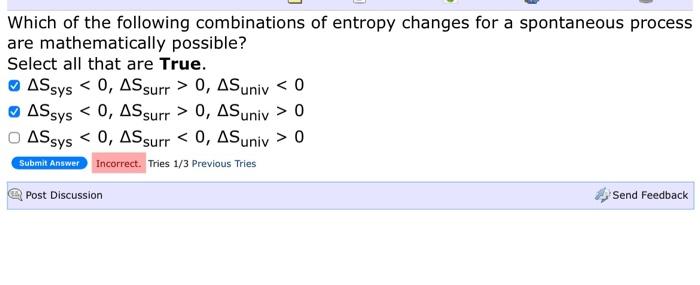 Solved Which of the following combinations of entropy | Chegg.com