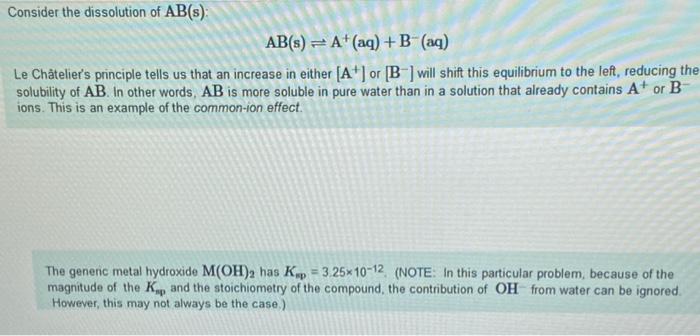 Solved Consider the dissolution of AB(s) : | Chegg.com
