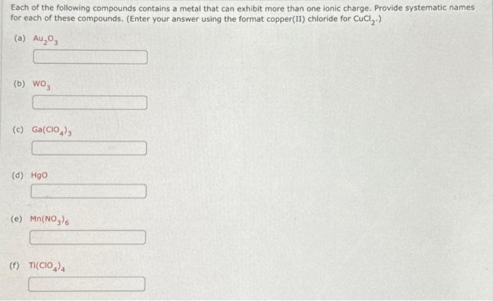 Solved Each of the following compounds contains a metal that | Chegg.com
