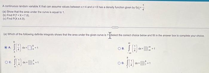 Solved A Continuous Random Variable X That Can Assume Values 7883