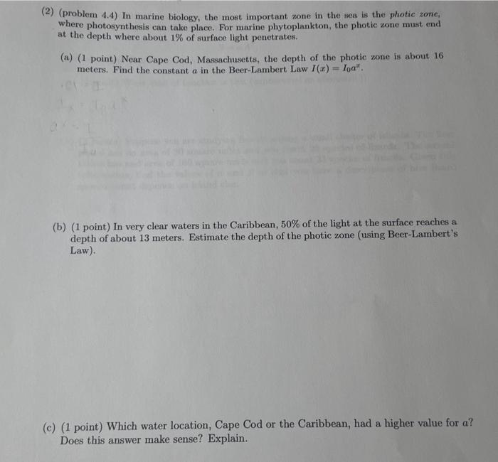 Solved (2) (problem 4.4) In marine biology, the most | Chegg.com