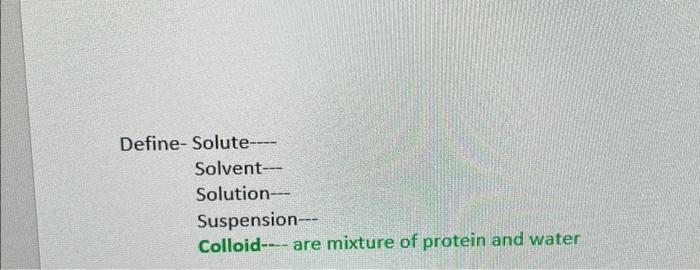 Solved Define- Solute Solvent-- Solution-- Suspension-- | Chegg.com