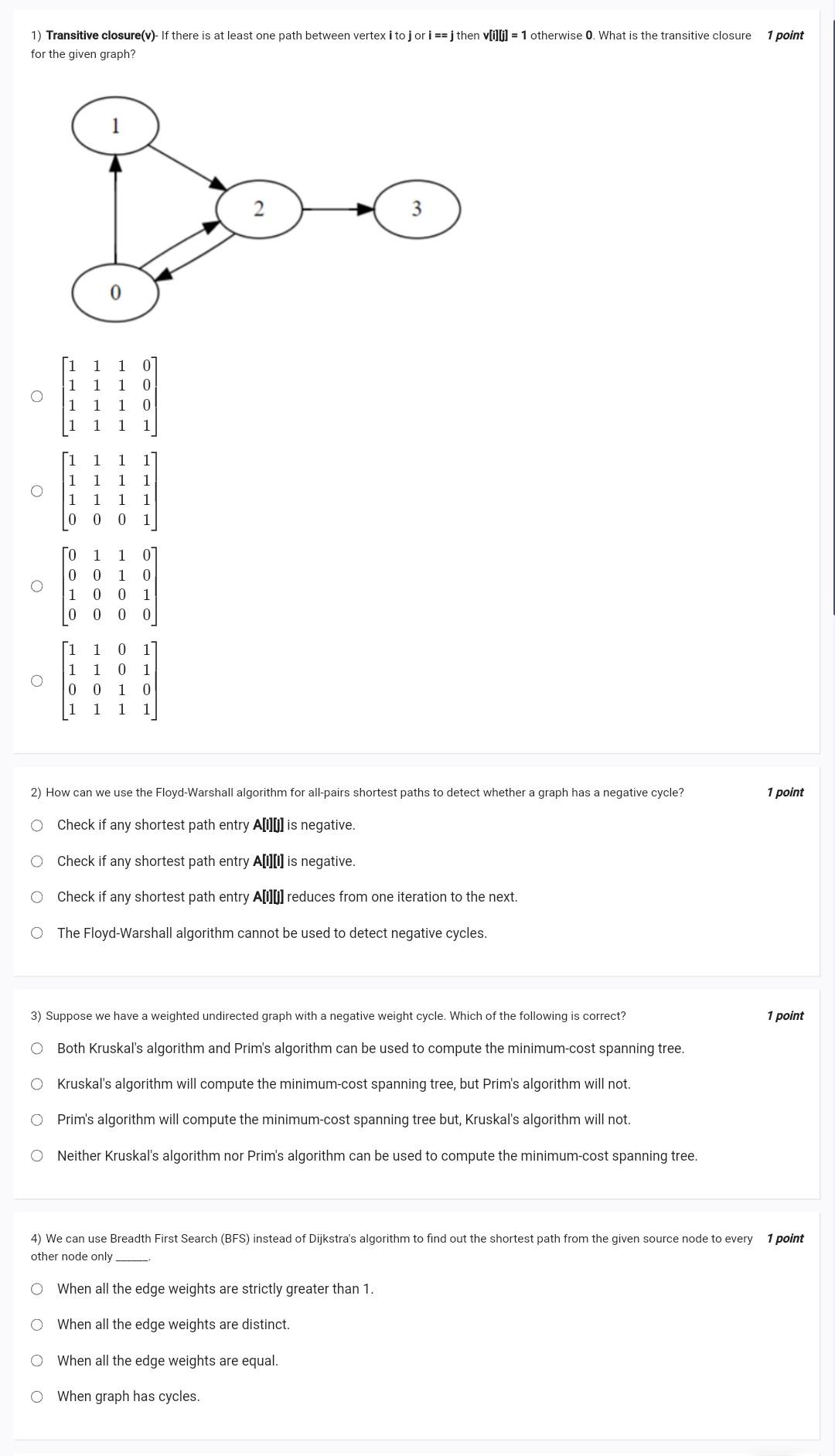 Solved 1) Transitive closure(v)- If there is at least one | Chegg.com