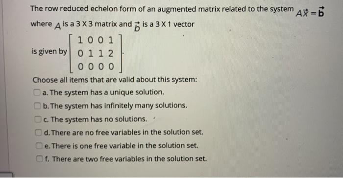 Solved The row reduced echelon form of an augmented matrix | Chegg.com