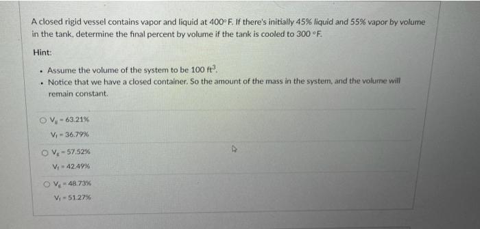 Solved A closed rigid vessel contains vapor and liquid at | Chegg.com