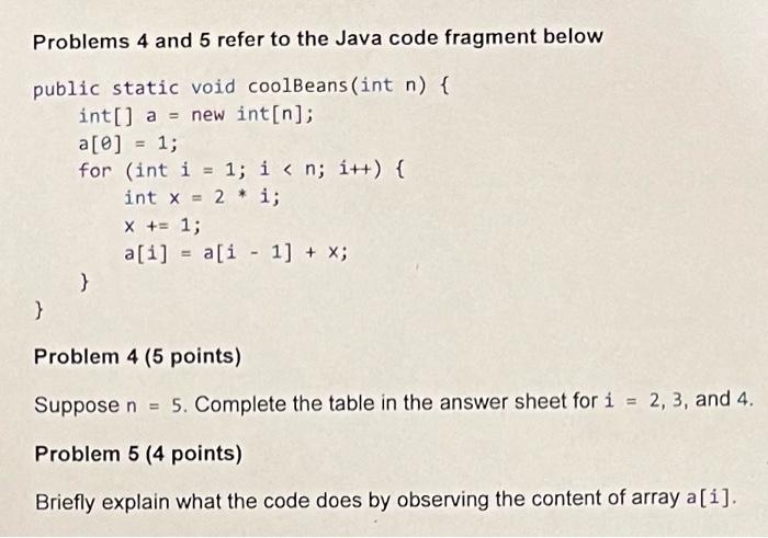 Solved Problems 4 and 5 refer to the Java code fragment | Chegg.com