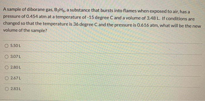 Solved A sample of diborane gas, B2H6, a substance that | Chegg.com