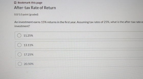 Solved after tax rate of return An investment earns 15% | Chegg.com