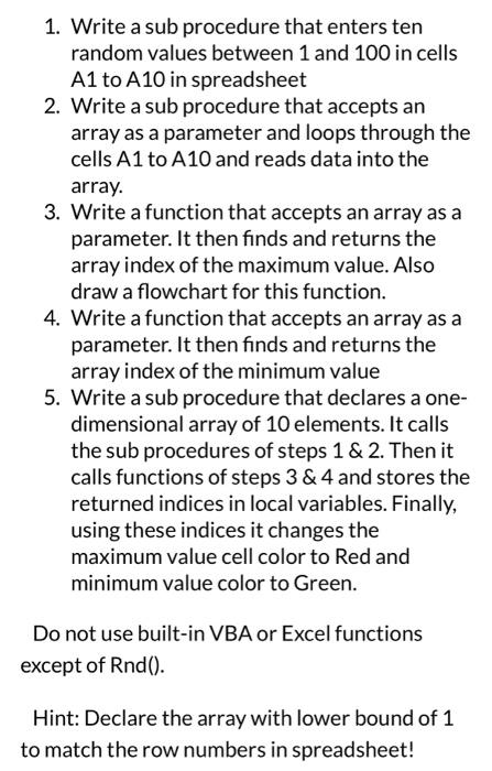 Solved 1. Write a sub procedure that enters ten random | Chegg.com