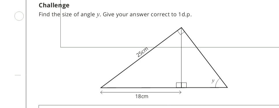 Solved ChallengeFind the size of angle y. ﻿Give your answer | Chegg.com
