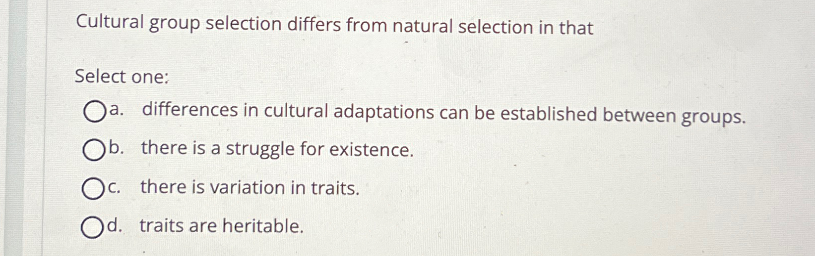 Solved Cultural group selection differs from natural | Chegg.com