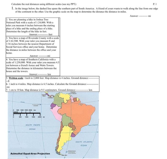 Calculate the real distances using different scales | Chegg.com