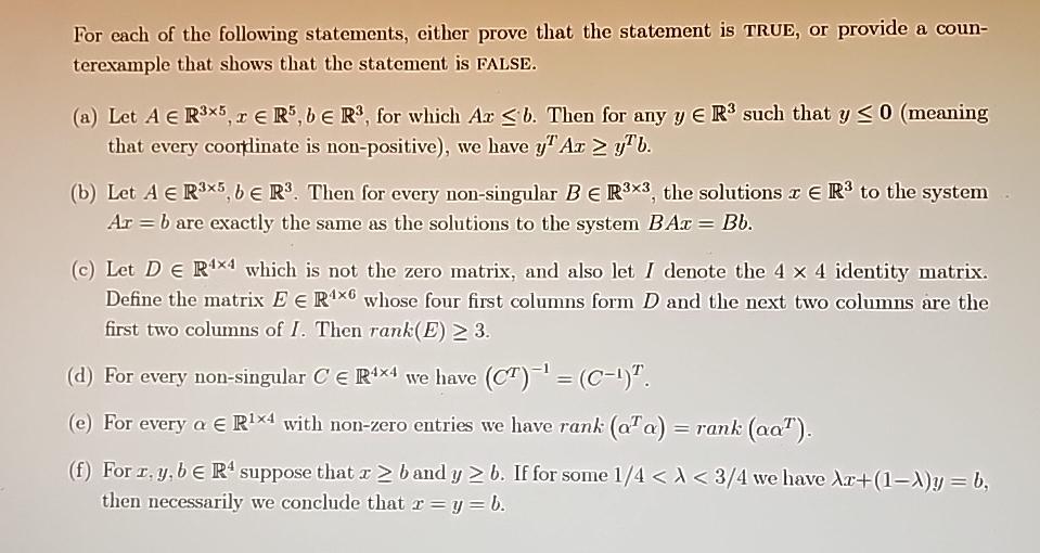 Solved For each of the following statements, either prove | Chegg.com