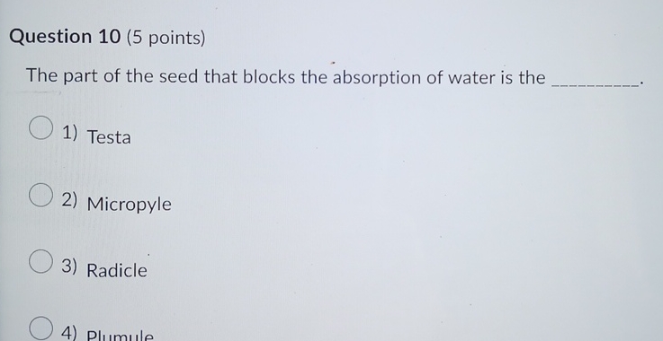 Solved Question 10 (5 ﻿points)The part of the seed that | Chegg.com