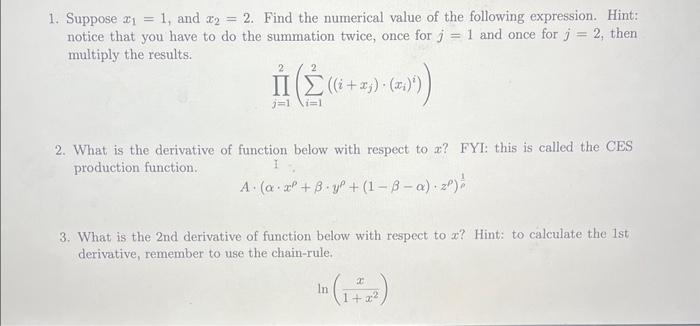 Solved 1. Suppose x1=1, and x2=2. Find the numerical value | Chegg.com
