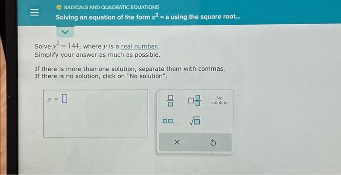 Solved RADICALS AND QUADRATIC EQUATIONS Solving an equation | Chegg.com
