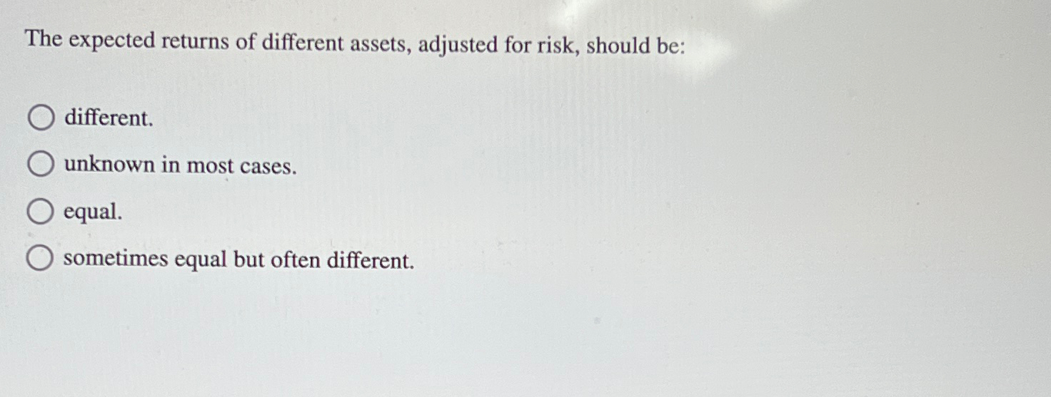 Solved The expected returns of different assets, adjusted | Chegg.com