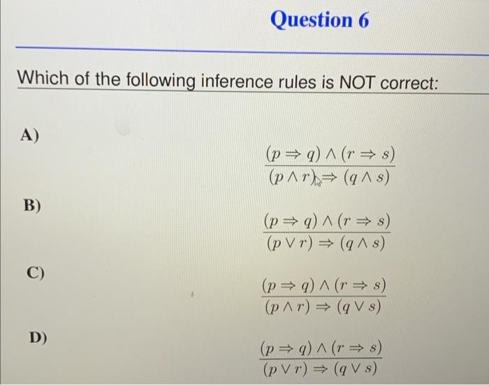 Solved Which of the following inference rules is NOT | Chegg.com