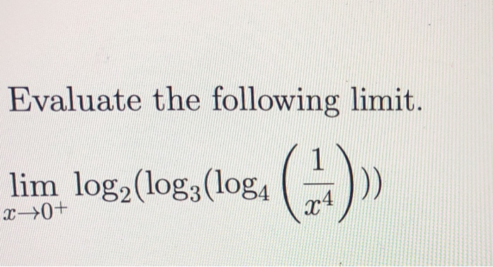 Solved Evaluate the following limit. lim log:(log(los) (-))) | Chegg.com